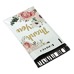 RUSPEPA 6x9 inches Poly Mailers Shipping Bags Thank You Notes Flowers Surrounded White Poly Mailers 2.3 Mil Heavy Duty Self Seal Mailing Envelopes - 100 Pack