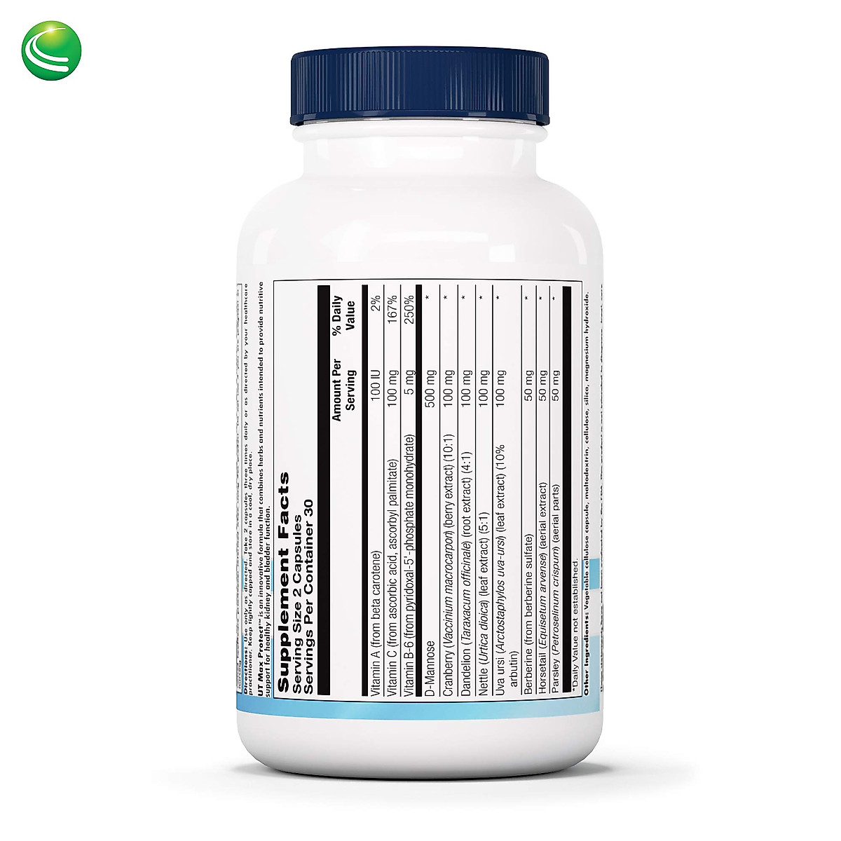 Nutra BioGenesis - UT Max Protect - Cranberry Extract, D-Mannose, Uva Ursi and Vitamin A for Urinary Tract Support, Kidney Health, and Bladder Comfort - Gluten Free, Vegan, Non-GMO - 60 Capsules