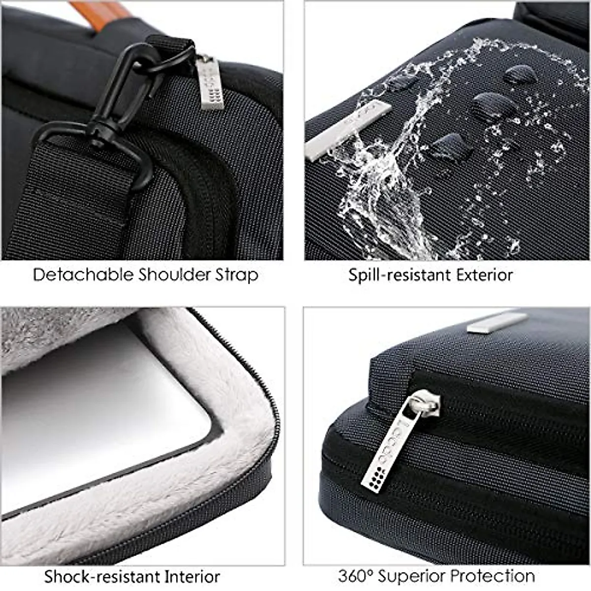 Lacdo 360° Protective Laptop Shoulder Bag, 15-15.6 inch Laptop Sleeve Case Computer Bag Compatible with 15-15.6 Acer HP, Dell, Lenovo, Asus Notebook, Messenger Bag with Handle Water Repellent, Black