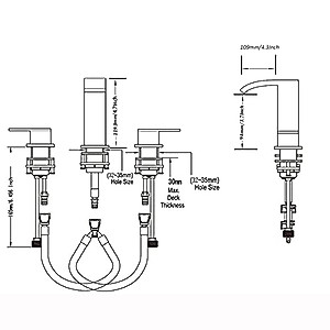 Friho Modern Widespread 3 Hole Waterfall Brushed Nickel Bathroom Faucet, Extra Large Rectangular Spout 8 inch Bathroom Vanity Sink Faucet with Pop Up Drain and Supply Lines