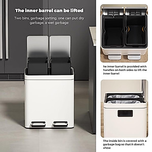 LEASYLIFE 5.28 Gallon Stainless Steel Metal Dual Stream Step-On Trash,2 Compartments, Recycle Bins for Kitchen,Trash and Recycle Bin Combo for Kitchen (20L)