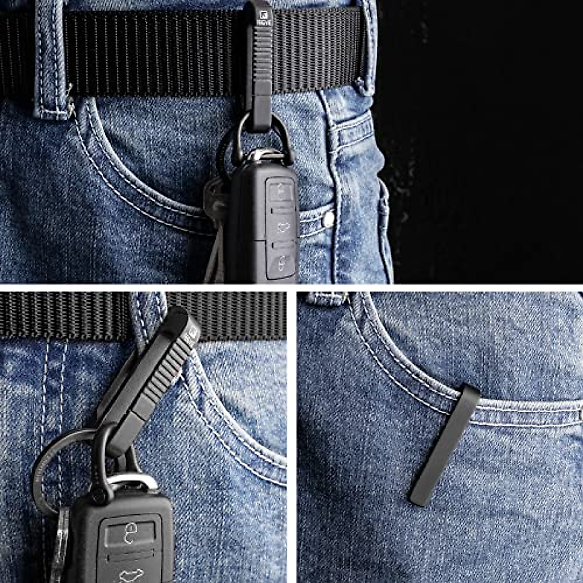 TISUR Belt Loop Keychain Clip, Titanium Key Fob Holder with detachable black Titanium key ring for duty belt, Car key Chain Gifts for Men Women (RK1+D)