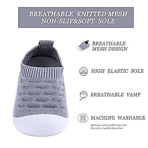 GRACE ORCHID Baby Boy Girls First-Walking Training Shoes Rubber Sole Toddlers Infant Non-Skid Slipper Floor Sneaker Breathable House Shoes Socks(A12-Grey,M)