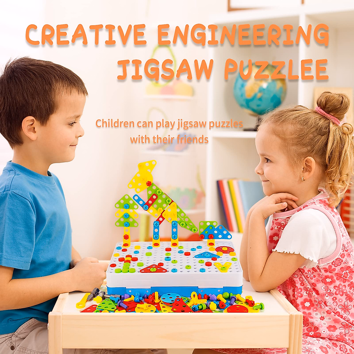 Haifeng STEM Educational Toys for 3-8 Year Old, Creative Mosaic Drill Set for Kids, DIY Electric Drill Puzzle Toys, 3D Construction Games with Toy Drill, Engineering Building Kits for Boys and Girls