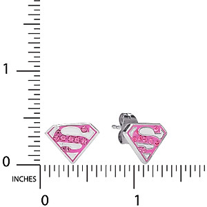 DC Comics Superman Jewelry for Women Sterling Silver Crystal Rose Earrings