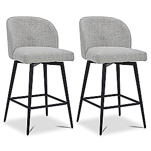 Watson & Whitely Counter Height Bar Stools Set of 2, 360° Swivel Upholstered Barstools with Backs and Metal Legs, 26" H Seat Height, Fabric in White (Multi-Colored)