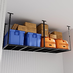 3x8 Overhead Garage Storage Rack - Heavy Duty Garage Ceiling Storage Racks - Adjustable Ceiling Mounted Garage Storage Organization System - Hanging Garage Shelving - 750LBS Weight Capacity - Black