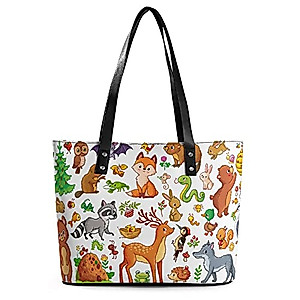 Womens Handbag Zoo Animals Leather Tote Bag Top Handle Satchel Bags For Lady