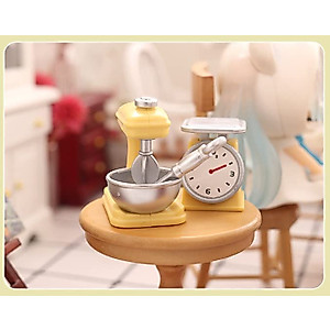 Miniature Dollhouse Kitchen Set 1:12 Decoration Waffle Maker Toaster Scale Stand Mixer Flour 10PCS Modern Mini House Furniture Accessories Kit Pretend Play (Blue)