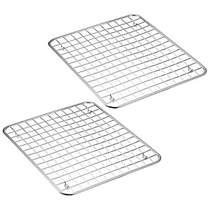 mDesign Modern Metal Wire Protective Kitchen Sink Raised Drying Mat/Grid for Countertop - Dry Dishes, Cups, Plates, Mugs - Easy to Clean - Unity Collection - 2 Pack - Chrome