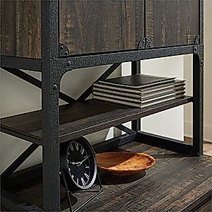 Sauder Steel River Industrial Hutch for Cabinet in Carbon Oak, Carbon Oak Finish
