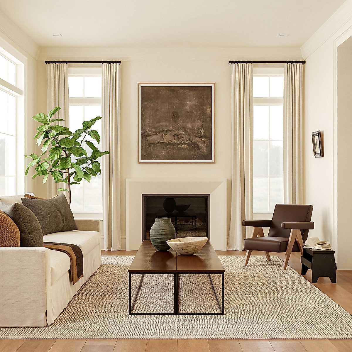 nuLOOM 4x6 Elfriede Jute & Cotton Hand Woven Area Rug, Natural, Solid Rustic Farmhouse Style, Weaved Design, Natural Fiber, For Bedroom, Living Room, Dining Room, Hallway, Office, Entryway