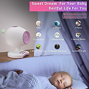 White Noise Machine for Baby, 20 Soothing Sounds Lullaby Sound Machine with Night Light, Projector, Volume Control, Auto-Off Timer, Noise Canceling for Sleep Aid, Nursery, Registry Gift for Kids