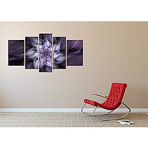 TutuBeer 5 Panel Bauhinia Chinese Redbud Purple Flower Plant Botany Picture Flower Artwork Oil Painting on Canvas Stretched and Framed Giclee Print Home Decoration Living Room Bedroom Wall Art Hanging