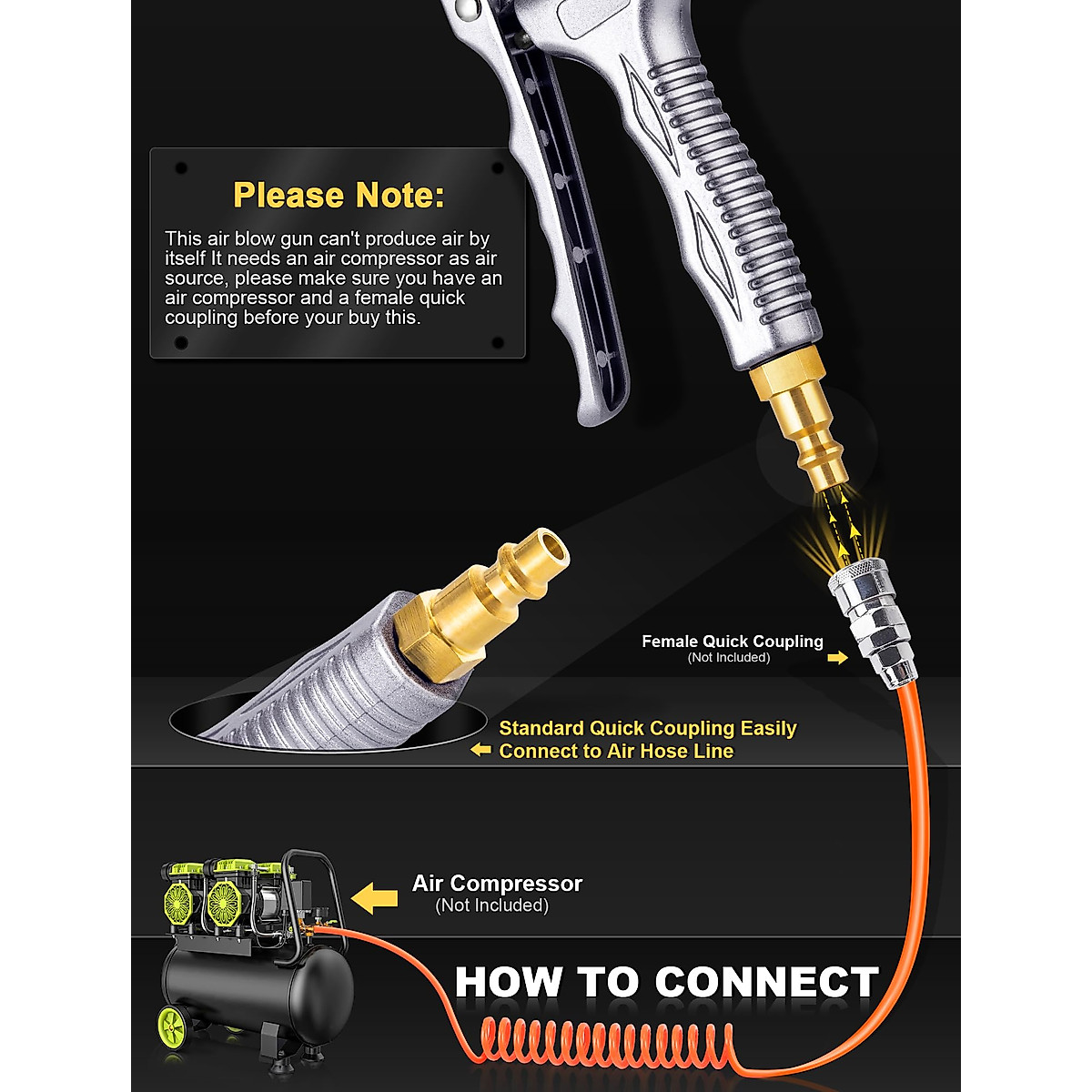 JASTIND Upgrade Air Blow Gun with Adjustable Air Blower Nozzle, Up to 27 Inches Extension with 4.9 Inches Steel Air Flow Nozzle, High Volume Pneumatic Dust Clean Tool for Air Compressor Accessory