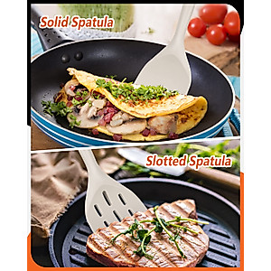 Pack of 2 Silicone Spatula, Non Stick Cooking Utensil Set Wooden Handle Kitchen Turner for Baking Mixing Grilling Serving Food Heat Resistant Non Scratch Hooks Included (Khaki)