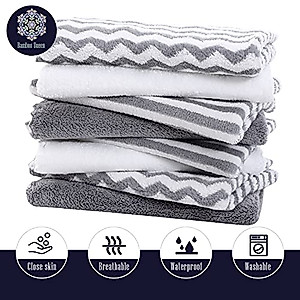 BAMBOO QUEEN 8 Pack Super Soft Baby Burp Cloths, Ultra Absorbent Large Newborn Burping Cloth for Boy and Girl, Milk Spit Up Rags, Unisex Grey and White, 16 × 12 Inch