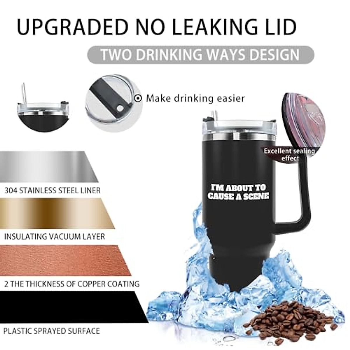 40 oz Tumbler with Handle I’m About To Cause A Scene Tumbler with Lid and Straw Insulated Tumbler Stainless Steel Tumblers Funny Gifts for Men