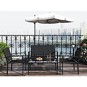 Greesum 4 Pieces Patio Furniture Set, Outdoor Conversation Sets for Patio, Lawn, Garden, Poolside with A Glass Coffee Table, Black