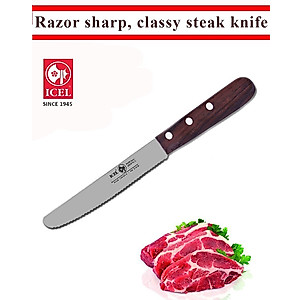 Icel Serrated Steak Knife Set, 4-3/4-inch Rounded Edge High Carbon Stainless Steel Blade, Rosewood Handle. 6-Set. (6)