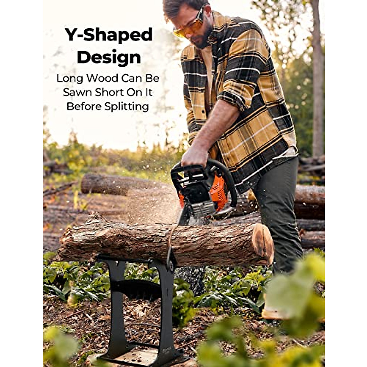 yamagahome Firewood Splitter, Manual Log Splitter with Heating Treated Iron, Heavy Duty Wood Splitter Tool Firewood Cutter with Canvas Log Carrier and Gloves, 2022 New Version