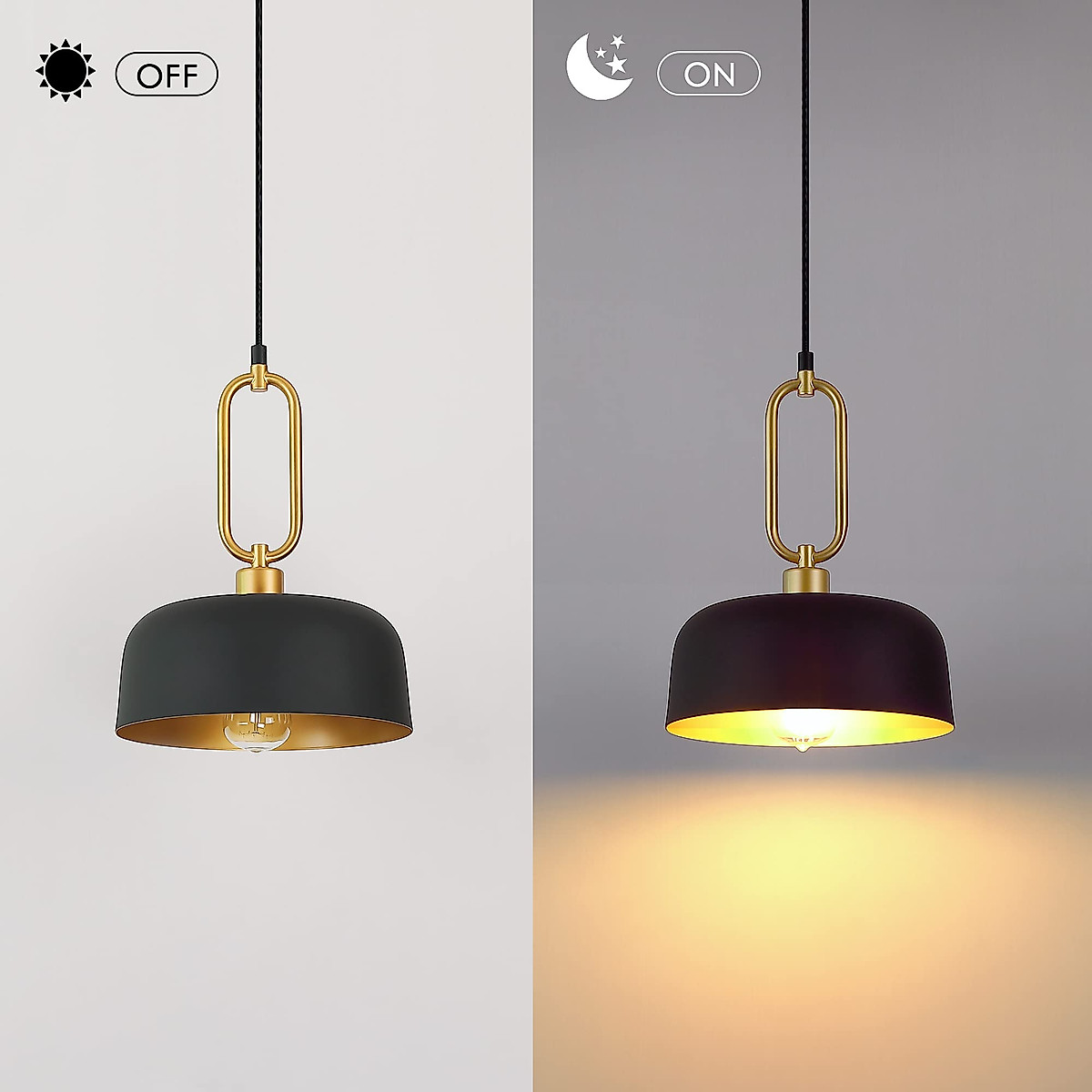 Giiland Industrial Pendant Lighting Fixture, 3-Pack Black Metal Shade Hanging Light for Kitchen Island Dining Room, Adjustable Length Dome Chandeliers