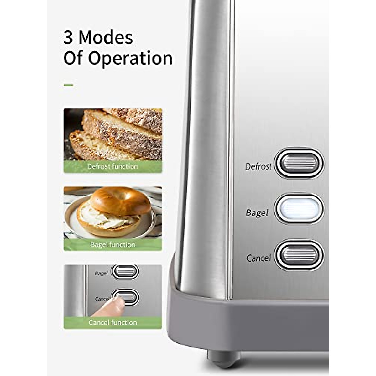 Toaster 4 Slice, Extra Wide Slots, Stainless Steel with High Lift Lever, Bagel and Muffin Function, Removal Crumb Tray, 7-Shade Settings with Warming Rack, Silver, Yabano