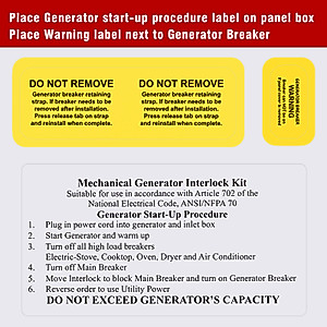 Natupal Generator Interlock Kit compatible with GE General Electeric breaker panels with single vertical throw main, 2 1/2 inch Spacing between main and branch breaker