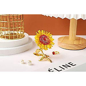 Furuida Sunflower Trinket Boxes Enameled Jewelry Box Hand-Painted Figurine Ornaments Craft Gift Home Decor for Women Girls