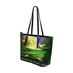 InterestPrint Women Totes Top Handle HandBags PU Leather Purse St, Patrick S Day Symbol Green Pot