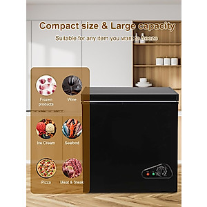 Tymyp Chest Freezer 3.5 Cu.Ft, Small Mini Compact Fridge Freezer with 7 Adjustable Temperature, Removable Basket, Low Noise for Home, Kitchen, Office, Apartment, Open Garage