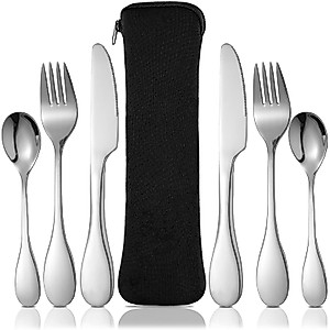 7 Pieces Eating Portion Control Flatware Weight Loss Portion Management Control Silverware Portion Control Serving Spoons Forks Knives Stainless Steel Bariatric Utensils with Fabric Storage Bag