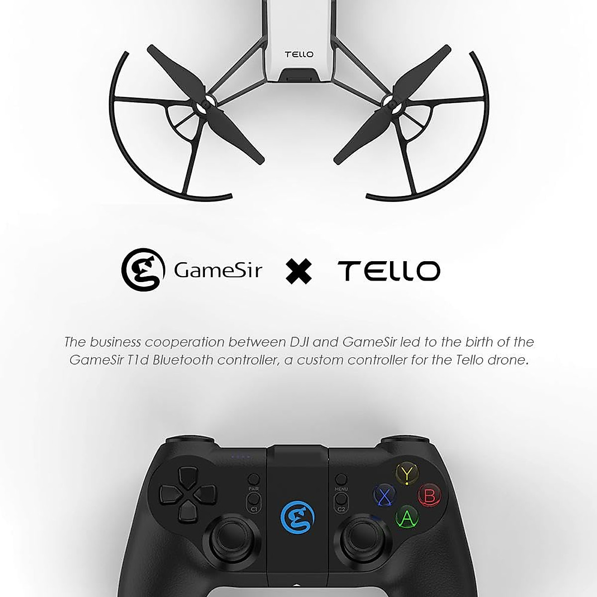 GameSir T1d Bluetooth Controller for DJI Tello Drone iOS 9.0+ Android 4.4+ Remote Controller Joystick with a Micro-USB for Charging, 600 mAh Built-in Battery