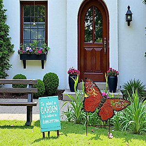 18.5 Inch Metal Butterfly Garden Stake Outdoor Decorative Stakes Butterfly Decor Whimsical Butterfly Stake Yard Art Ornaments (Red)