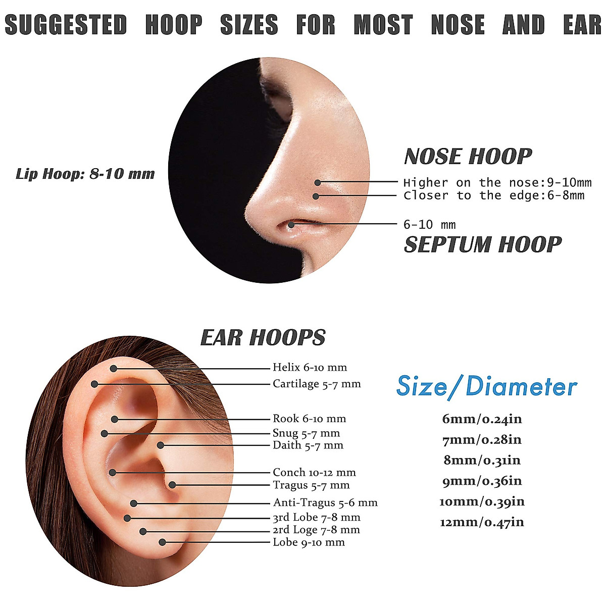 MILACOLATO G23 Titanium 18G Septum Clicker Nose Rings Double Open Stack Conch Daith Earrings Helix Tragus Cartilage Earrings Piercing Jewelry with Clear CZ for Women Men 12MM, Silver Tone