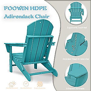 FOOWIN Adirondack Chair, Lounge Chair w/4 in 1 Cup Holder Trays, Folding Patio Chairs Weather Resistant, Fire Pit Chair for Deck, Garden, Backyard & Lawn Furniture