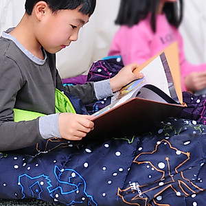 AceCamp Kids Sleeping Bag, Glow-in-The-Dark Sleeping Bag for Kids and Youth, Portable Water-Resistant Kids Sleeping Bag, Temp Rating 30F/ -1℃, for Camping, Hiking, Slumber Party (Kids,Purple)