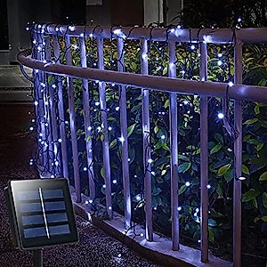 DBFairy Solar Curtain String Lights Outdoor, 13ft(L) x 3.3ft(H), 8 Mode, 200 LED,Solar Icicle Twinkle Lights for Home Garden Patio Camping Party Window Balcony Decoration - Waterproof,Dark Green-White