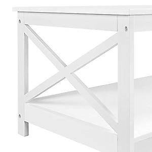 Yaheetech Wood 2-Tier White Coffee Table with Storage Shelf for Living Room, X Design Accent Cocktail Table, Simple Design Home Furniture, 39.5 x 21.5 x 18 Inches