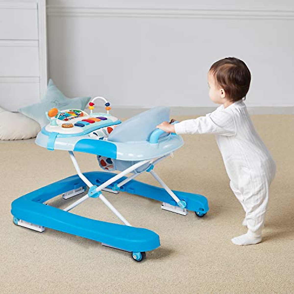 Foldable Baby Walker for Boys and Girls by Kinfant - 2-in-1 Toddler Sit-to-Stand Learning Walker Learning-Seated or Walk-Behind (Blue)