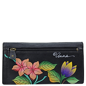 Anna by Anuschka Women's Hand-Painted Genuine Leather Two Fold Clutch Wallet - Birds in Paradise Black