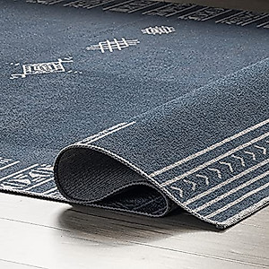 nuLOOM Arina Machine Washable Global Inspired Simplistic Tribal Area Rug, 5' x 8', Navy