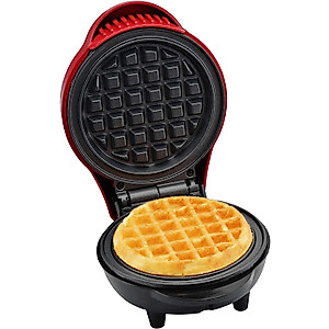Kitchen Selectives Mini Waffle Maker By Select Brands - Classic Waffle Iron for Traditional, Savory or Dessert Waffles - Features Non-Stick Coating - 4 Mini Waffles, Red