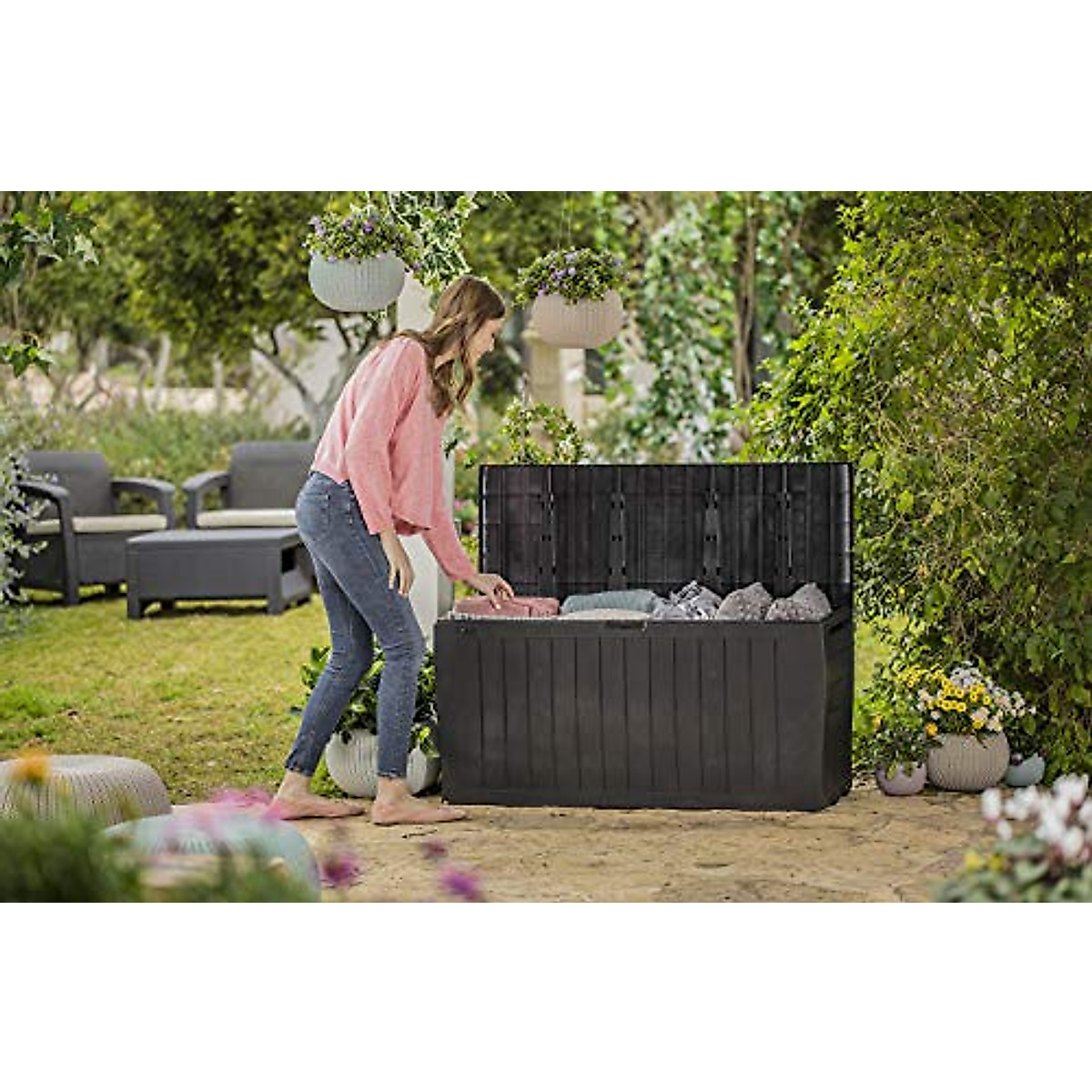 Keter Marvel Plus 71 Gallon Resin Outdoor Box for Patio Furniture Cushion Storage, Brown