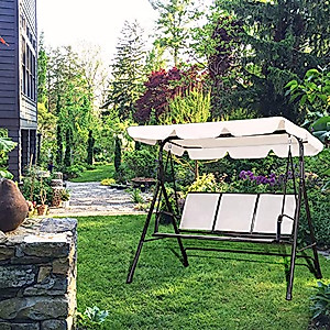 Flex HQ Patio Porch Swing Chair Canopy Outdoor Lounge 3-Person Seat Hang Bench Hammock (Beige)