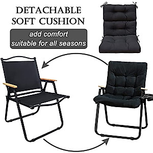 KINGBO 2 Pack Folding Camping Chairs - Portable Camp Chairs with Cushion and Cup Holder, Folding Lawn Chairs and Beach Chairs for Adults, Heavy Duty Folding Chairs for Outside Camping Fishing, Black