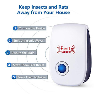 (6 Pack) Ultrasonic Pest Repeller, Electronic Plug in Sonic Repellent pest Control for Insects Roaches Ant Mice Bugs Mouse Rodents Mosquitoes Spiders, Home, Office, Warehouse, Hotel