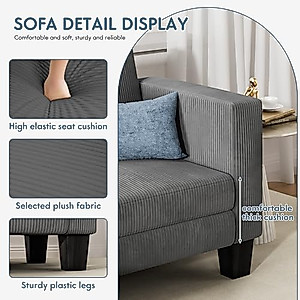 YESHOMY L-Shaped Convertible Sectional Sofa, 3 Seater with Corduroy Fabric, Complete with Mobile Footrest, 70", Gray