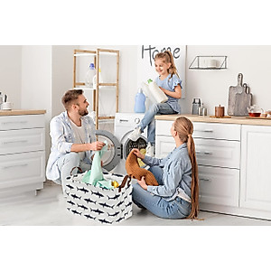 Sanjiaofen Rectangular Kids Storage Bins,Waterproof Shark Storage Basket with Lid,Boys Basket Collapsible Toy Organizer Bin with Handles for Clothes Storage, Kid's Toy Box,Book Bag (Blue Shark)