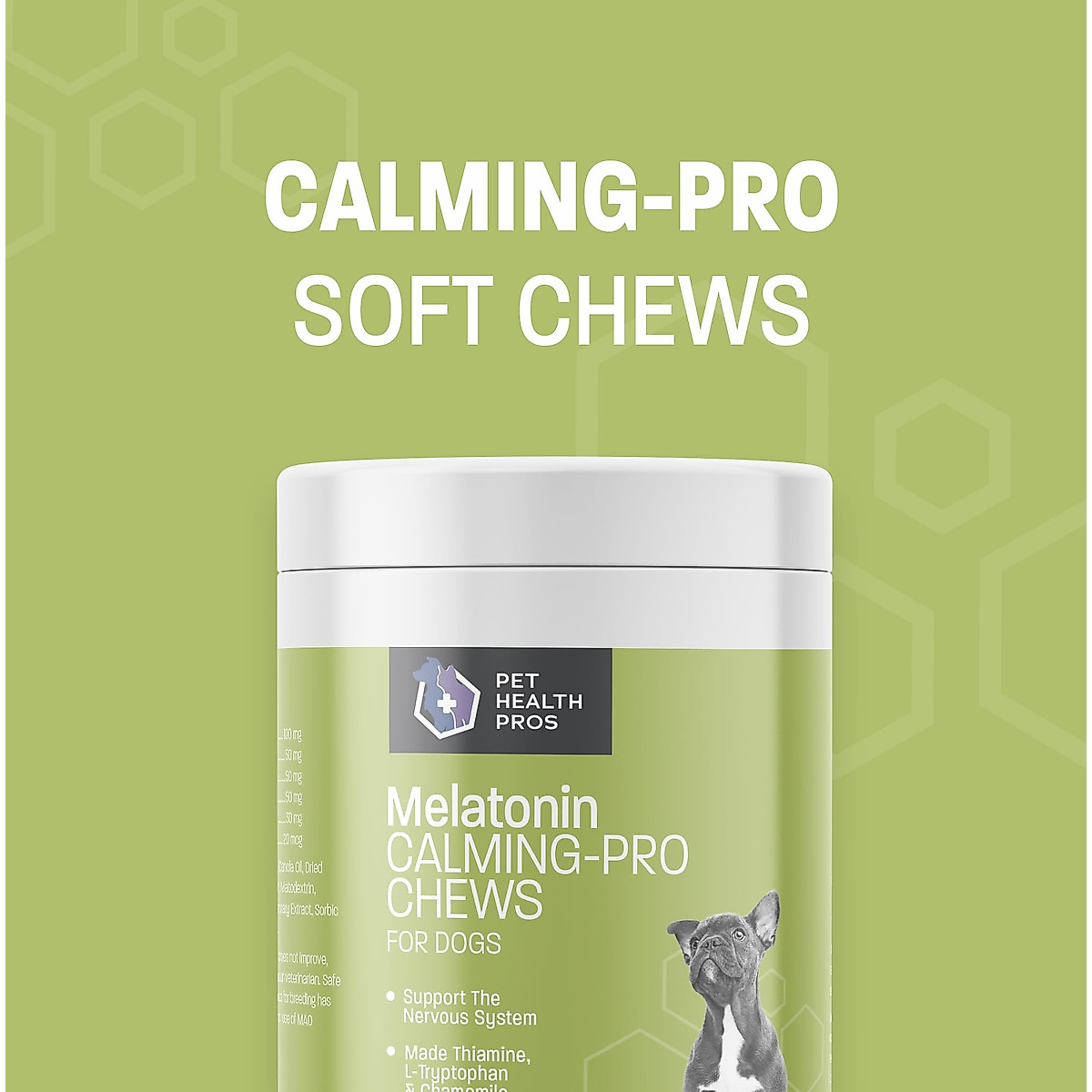 Pet Health Pros Melatonin Calming-Pro Dog Calming Chews for Dogs - Made with Chamomile, Ginger and Melatonin - Dog Calming Chews for Dogs Anxiety and Stress - Storms, Fireworks and Travel - 60 ct
